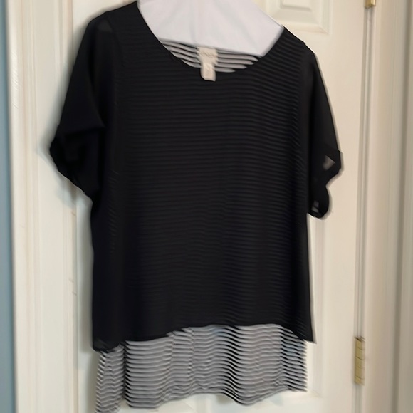 Tops | Black And Black And White Layered Top | Poshmark